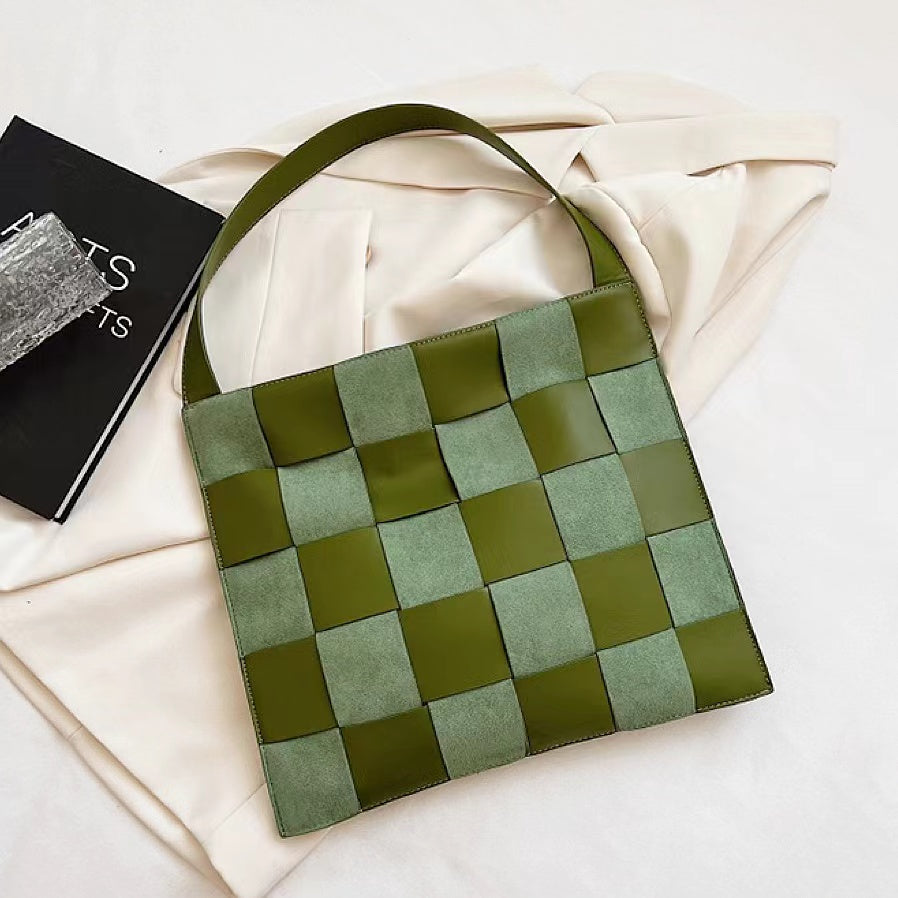 Checkered Woven Leather Shoulder Bag