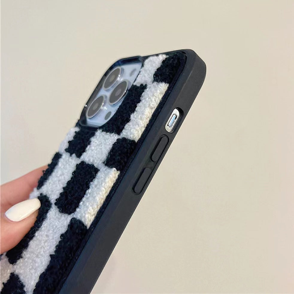 Sherpa Checkered Phone Case in Black