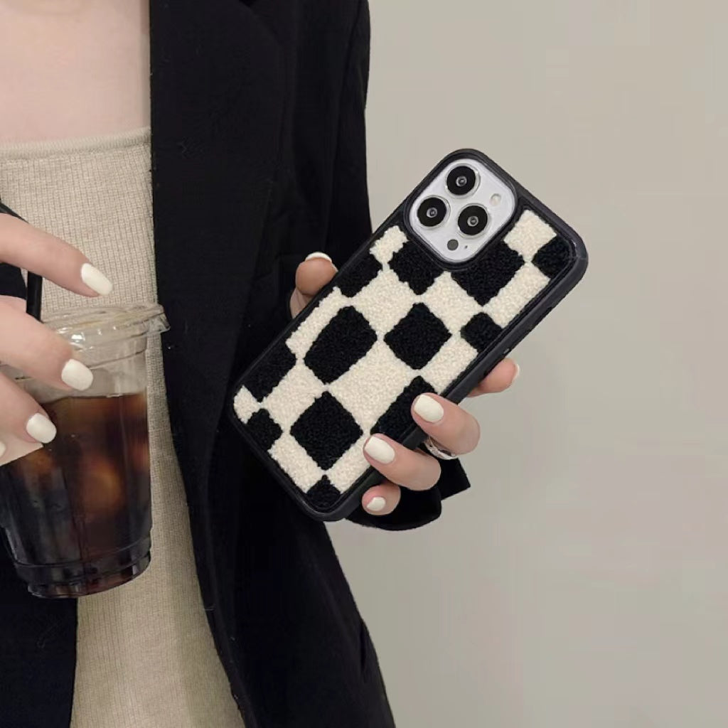 Sherpa Checkered Phone Case in Black