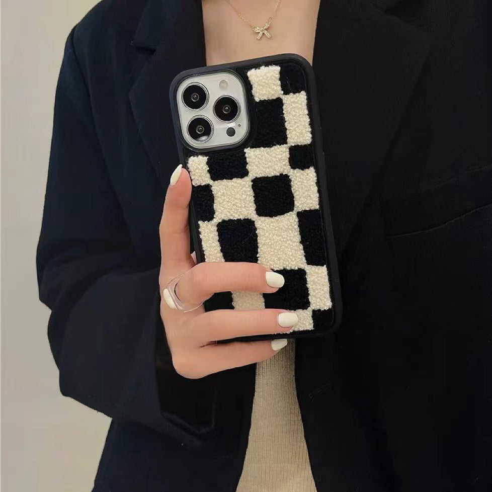 Sherpa Checkered Phone Case in Black